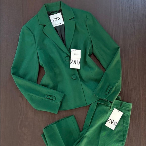Zara | Jackets & Coats | Zara Green Suit Set | Poshmark